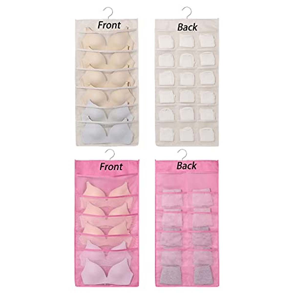 Anller Hanging Mesh Pockets, Dual Sided Wall Shelf Wardrobe Storage Bags, Closet Hanging Shelves with Rotating Metal Hanger, for Bra Socks Underwear Underpants, 2 Pack
