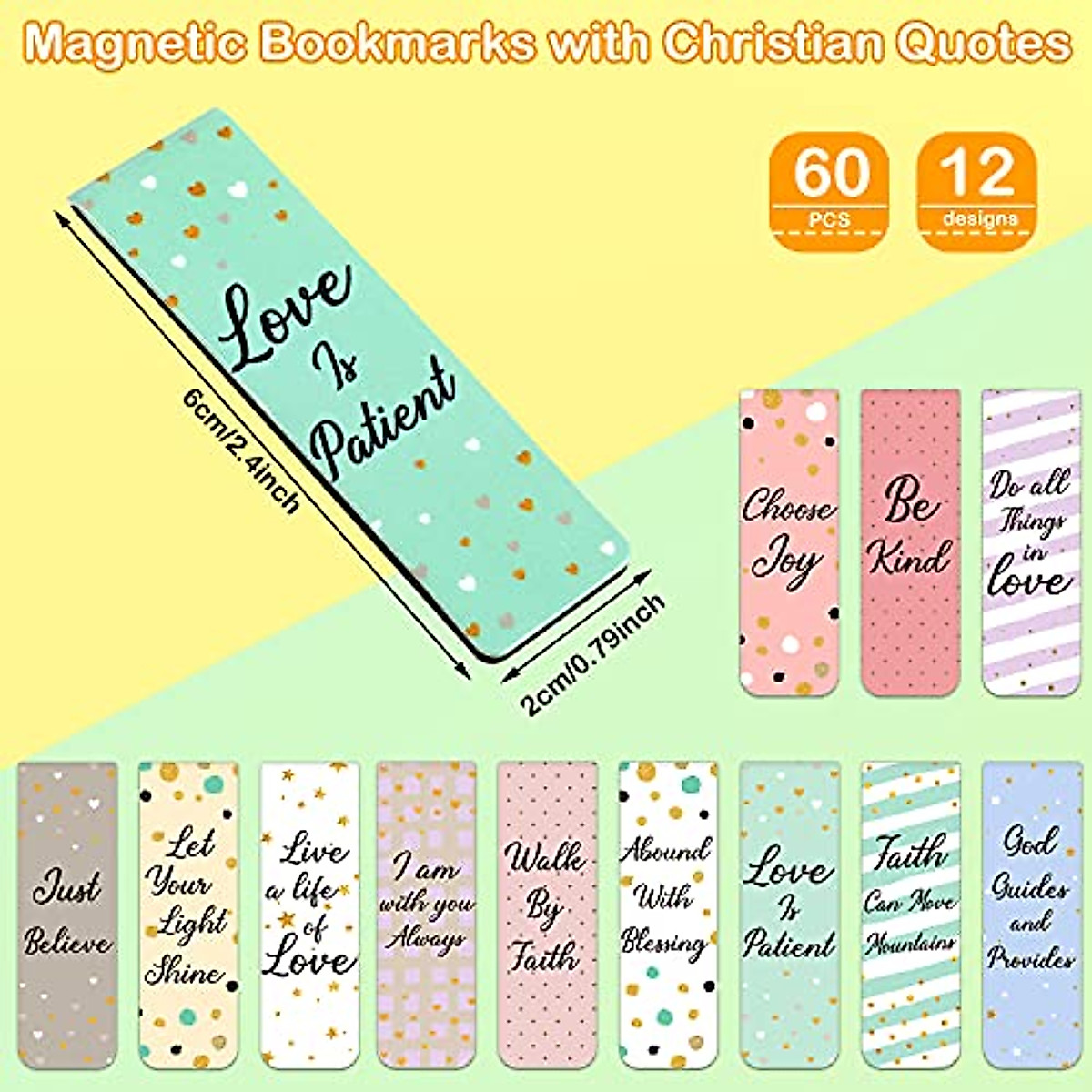 60 Pieces Christian Magnetic Bookmarks Inspirational Quotes Bible Markers Magnetic Bookmarks Encouraging Positive Magnet Bookmark Clips for Women Students Teachers School Home Office Supplies