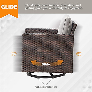 Artfurniz Patio Chairs Wicker Swivel Rocker - Oversize Patio Furniture Conversation Set Outdoor Swivel Glider 350LBS Max Load Outdoor Rocking Chairs with High Back for Porch Balcony Deck - Brown/Beige