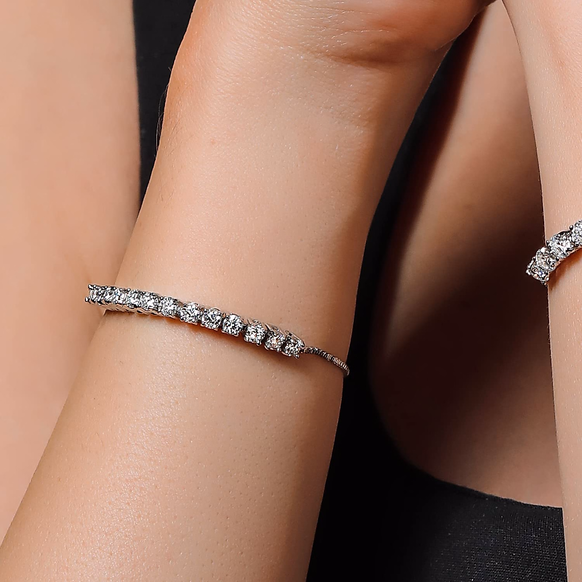 Gem Stone King Moissanite Tennis Bracelet For Women Bridal Wedding Fashion with Box Chain and Slider (1.60 Cttw, Round 3MM, Fully Adjustable Up to 9 Inch)