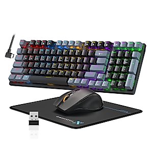 Mechanical Gaming Keyboard, 98 Keys RGB Backlit Full Size Keyboard with Blue Switch, Double Shot Injection Floating Keycaps, Full Anti-Ghost Wired Computer Keyboard for Windows PC Mac Xbox Gamer