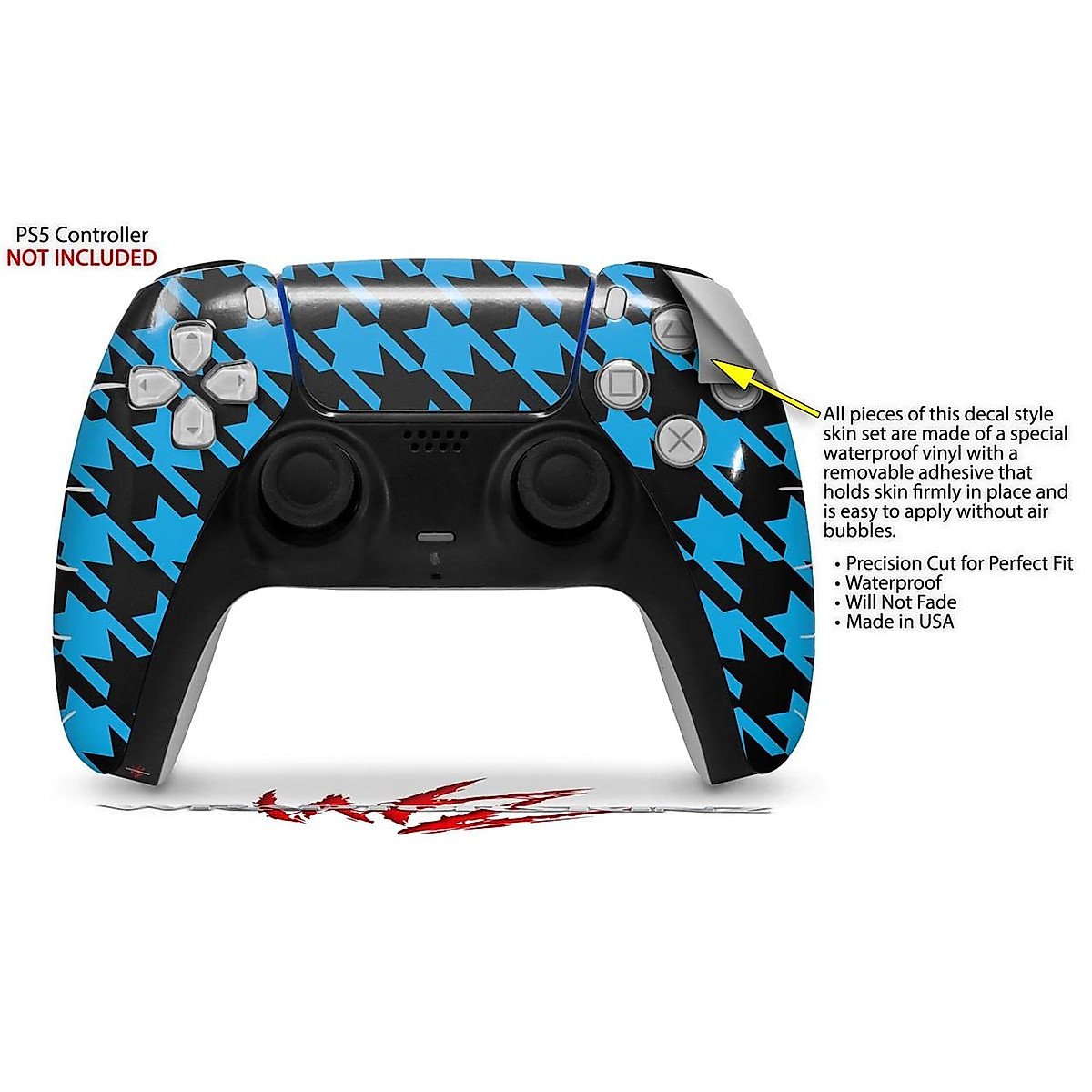 WraptorSkinz Skin Wrap compatible with Sony PS5 DualSense Controller Houndstooth Blue Neon on Black (CONTROLLER NOT INCLUDED)