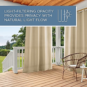 TOWN & COUNTRY BASICS Cabana Solid Heavyweight Indoor Outdoor Curtains, Light Filtering Opacity with Grommet Top, Water Repellent, 2-Pack Set, 54"x84", Natural