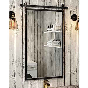 JNFUZ 20"x30" Farmhouse Bathroom Mirror, Rustic Mirror with Metal Frame Wall Mirrors for Living Room, Entryway, Hallway, Bathroom Vanity Mirrors for Over Sink(Black, 20×30)