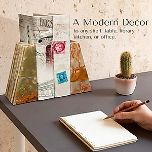 Modern Wedge Marble Bookends – Hand Carved, Polished Stone Bookends w/Non-Slip Rubber Pads – Lightweight & Compact Decorative Bookends (Whirl Green Onyx)