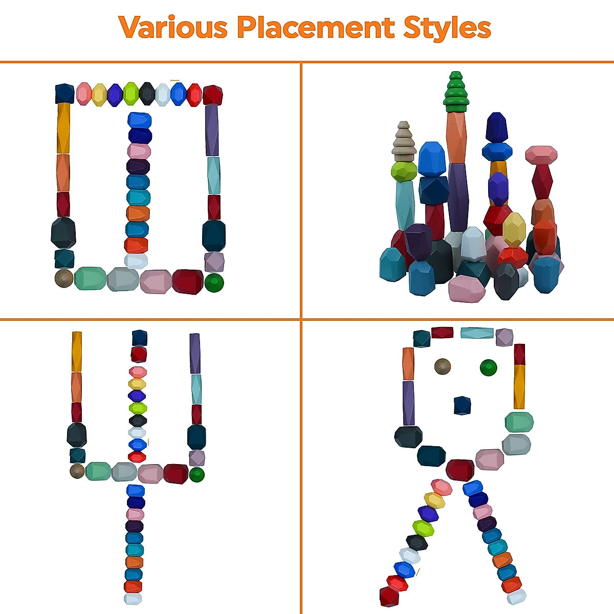 Ghims Kids Stacking Toys, 36 PCS Wooden Stacking Toys, Montessori Stacking Toys for Toddles, Balancing Stone Rocks Building Blocks Educational Preschool Toys, Colorful Game Lightweight Puzzle Set