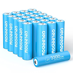 Deleepow AA Rechargeable Batteries NiMH, 3300mAh High Capacity Pre-Charged Double A Battery, 1.2V Low Self Discharge, Pack of 24