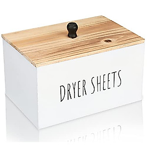 Laundry Dryer Sheet Holder - Home Softener Sheets Dispenser for Farmhouse Decor, Space Saving Organization Storage, Wooden Box Container Modern Organizer, Laundry Room Décor, and Accessories (White)