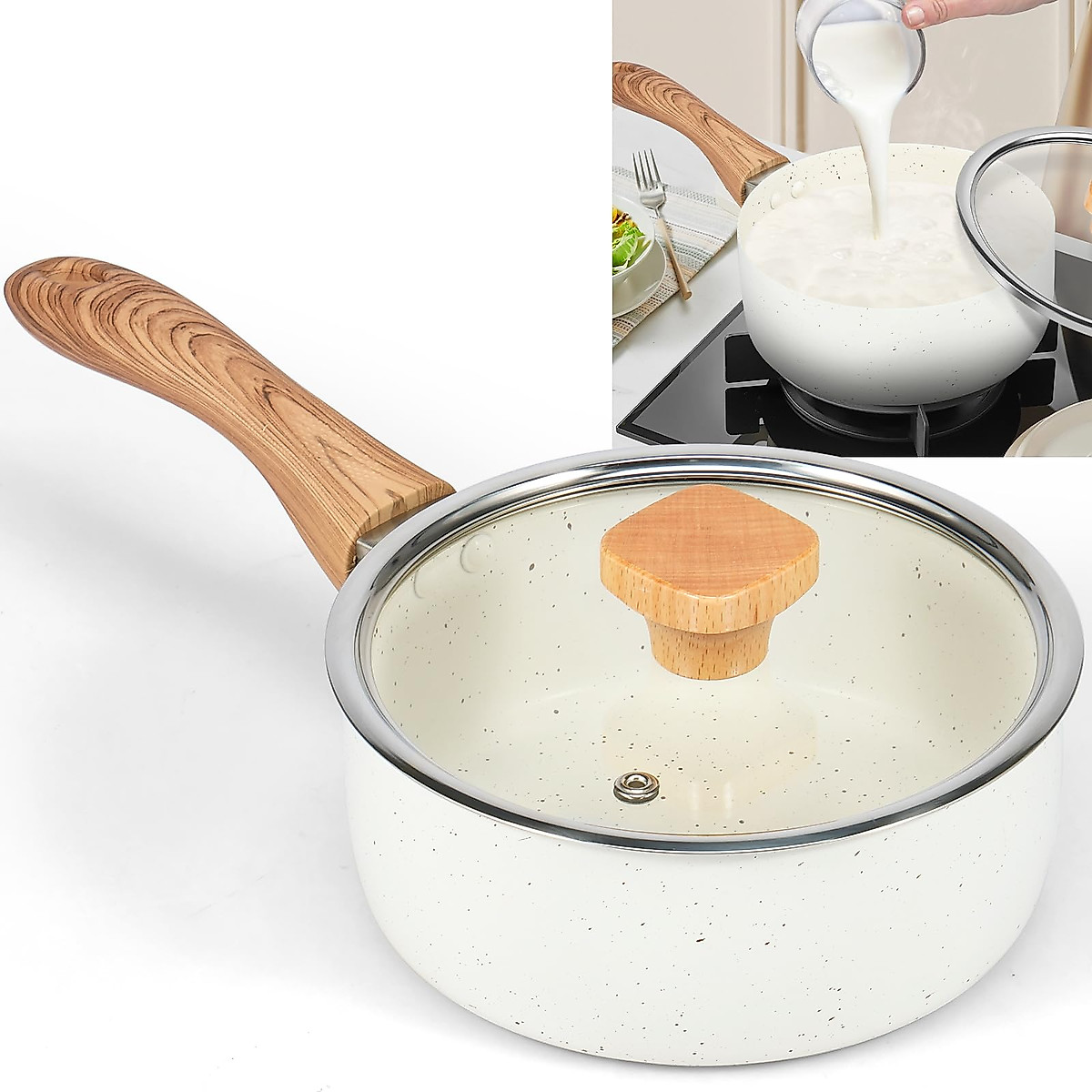1QT Small Sauce Pan Pot with Tempered Glass Lid, Non-Stick Saucepan,Portable Milk Saucepan Sauce Cooking Pan Even Heat Conduction Cooking Sauce Pot for Induction Cooking(1 QT)