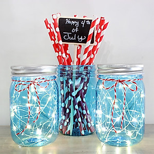 Cornucopia Brands 16oz PLASTIC Mason Jars (8-Pack, Blue w/Silver Metal Lids); PET BPA-Free Mason Jars w/One Piece Lids, 2-Cup/Pint Capacity