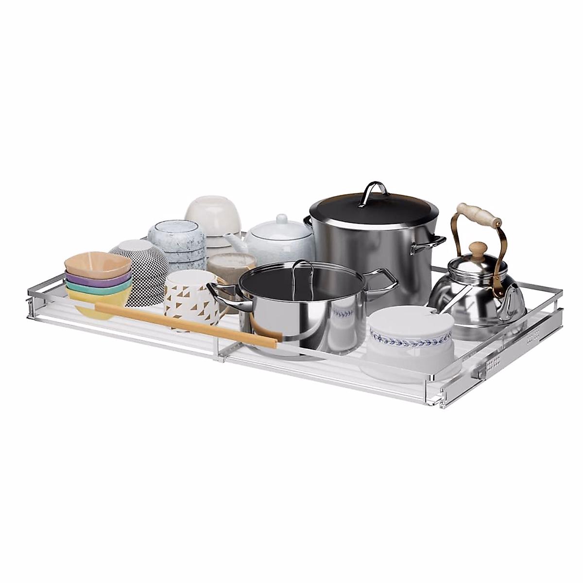 Slideep Expandable Slide Out Drawer, Large Pull Out Cabinet Organizer Pantry Shelves Storage Basket for Kitchen, Under Sink, Wardrobe, Chrome