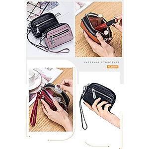 Genuine Leather Mini Genuine Leather Coin Pouch Wallet Wristlet Handbag hand strap clutch (Black)