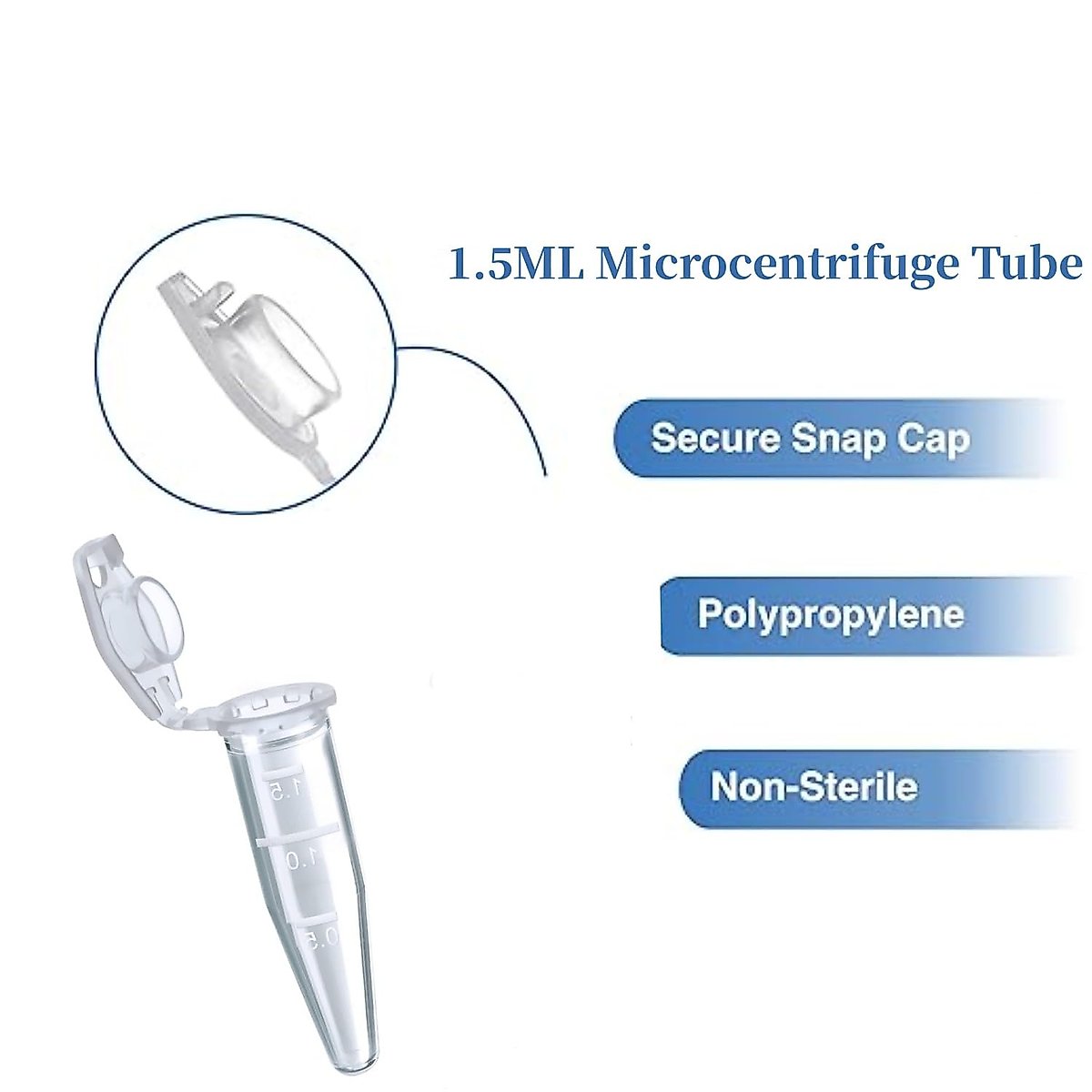 QOAEZK 1.5ML Micro Centrifuge Tubes,Clear Plastic Graduated Microcentrifuge Test Tubes with Attached Lid for Lab, EO Sterilized,Pack of 500pcs