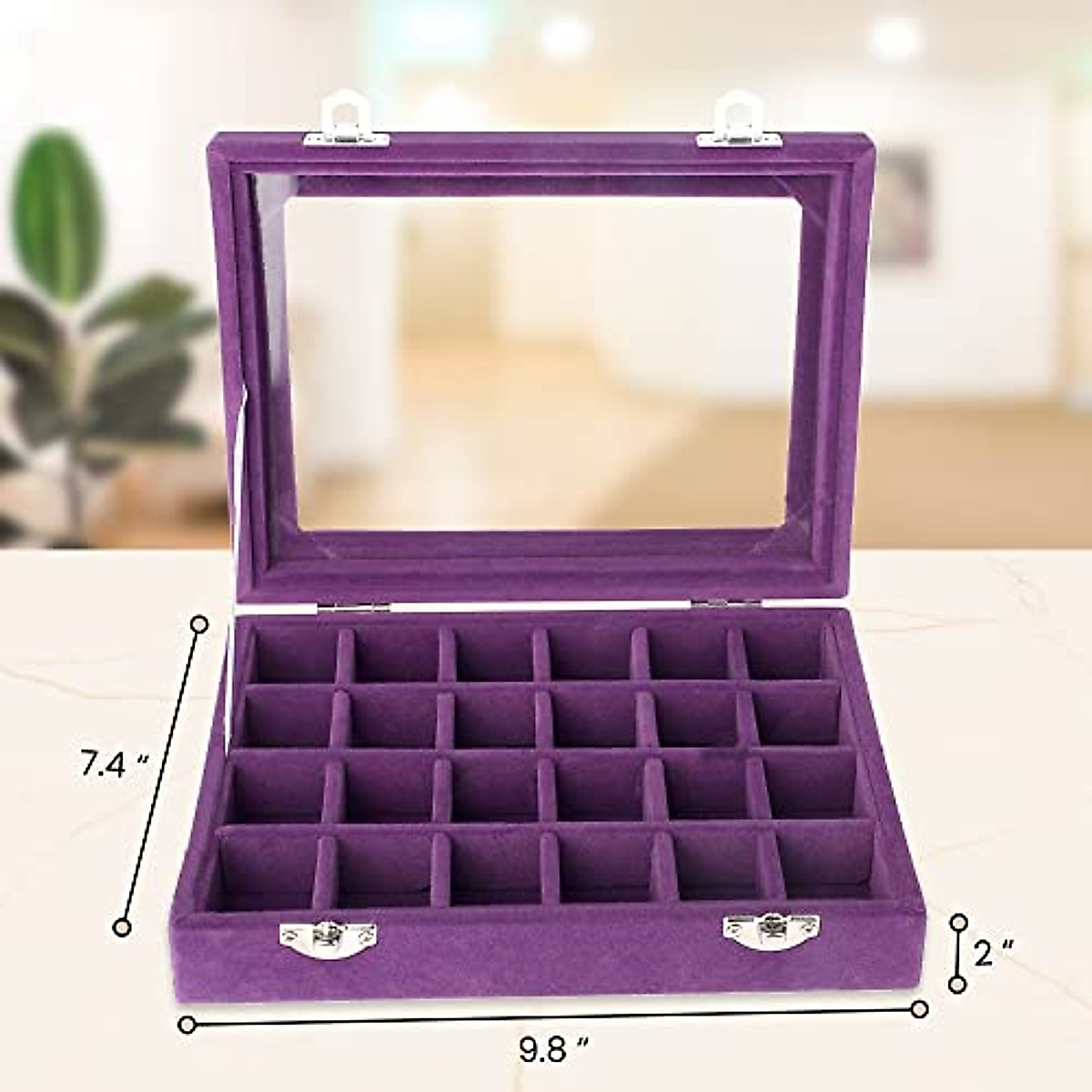 Hivory Velvet Earring Jewelry Box - 24 Grid Small Jewelry Earring Organizer Box with Snap Button - Earring Holder for Girls and Teen, Secure and Travel Friendly (Purple)