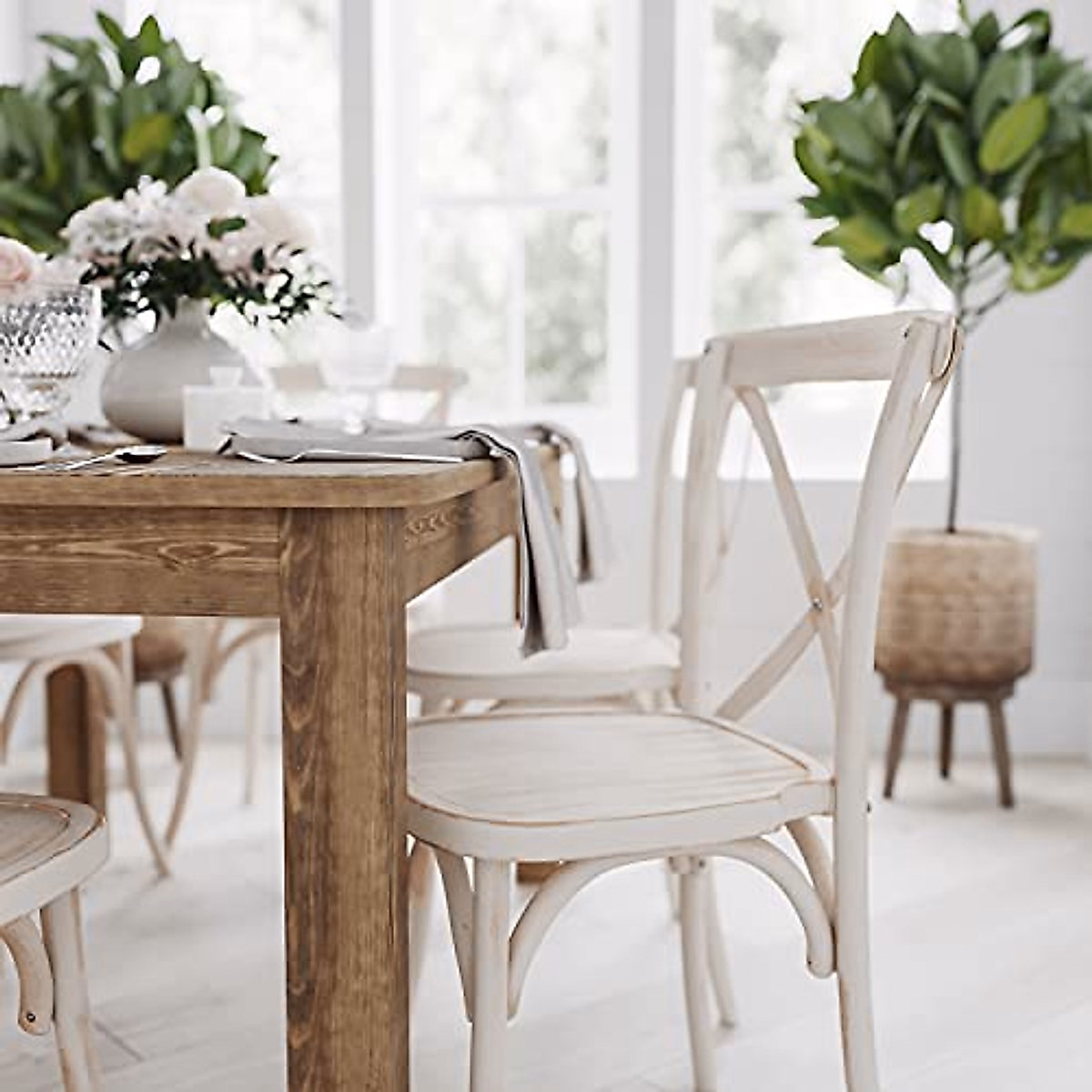 Merrick Lane Jessamine 60" x 38" Rectangular Antique Rustic Solid Pine Farm Dining Table