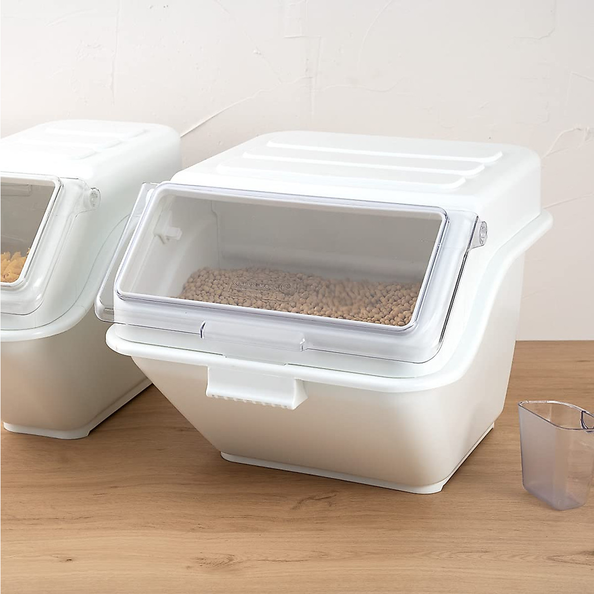 Restaurantware Met Lux 13 Gallon Ingredient Bin 1 With Lid Food Storage Bin - With Measuring Scoop Stackable White Plastic Commercial Flour Bin Easy Access For Kitchen Or Storage