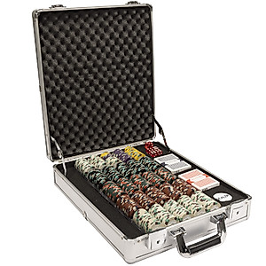 Monaco Club Poker Chip Set Aluminum Carry Case - Casino Clay Composite 13-Gram Quality Poker Chips - with Dice, Playing Cards - Heavy-Duty Protection - Locking Portable Case (500 ct. Premium)
