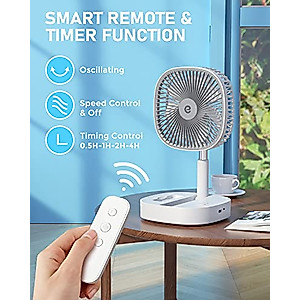 Portable Foldable Fan for Travel, Esemoil 8" Oscillating Rechargeable Fan with Remote, 10800mAh Rechargeable Folding Standing Table Fan with 4 Speeds, Floor Pedestal Fan for Bedroom Office Travel Camp