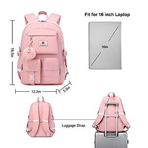 KIDNUO Girls Backpack,15.6 Inch Laptop School Bag Large Primary Elementary Middle College Bookbags Kids Backpacks for Teens Girls Women Students Anti Theft Travel Daypack ( Pink Ballerine )