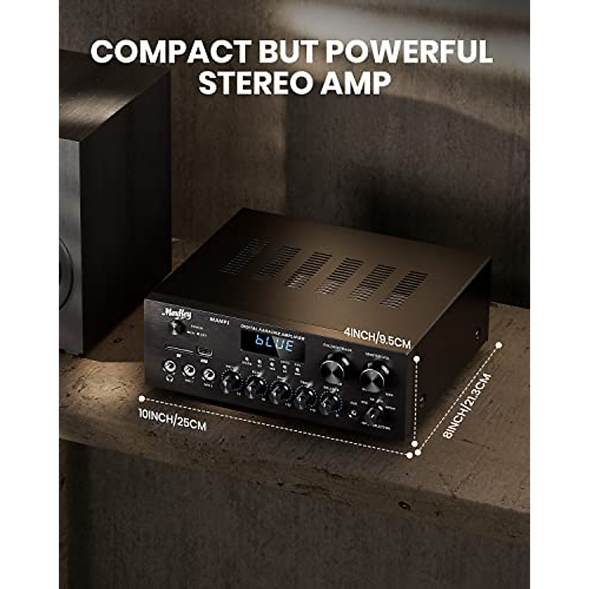 Moukey Home Audio Amplifier Stereo Receivers with Bluetooth 5.0, 220W 2 Channel Power Amplifier Stereo System, w/USB, SD, AUX, MIC in w/Echo, LED for Home Theater Speakers via RCA, Studio Use - MAMP1