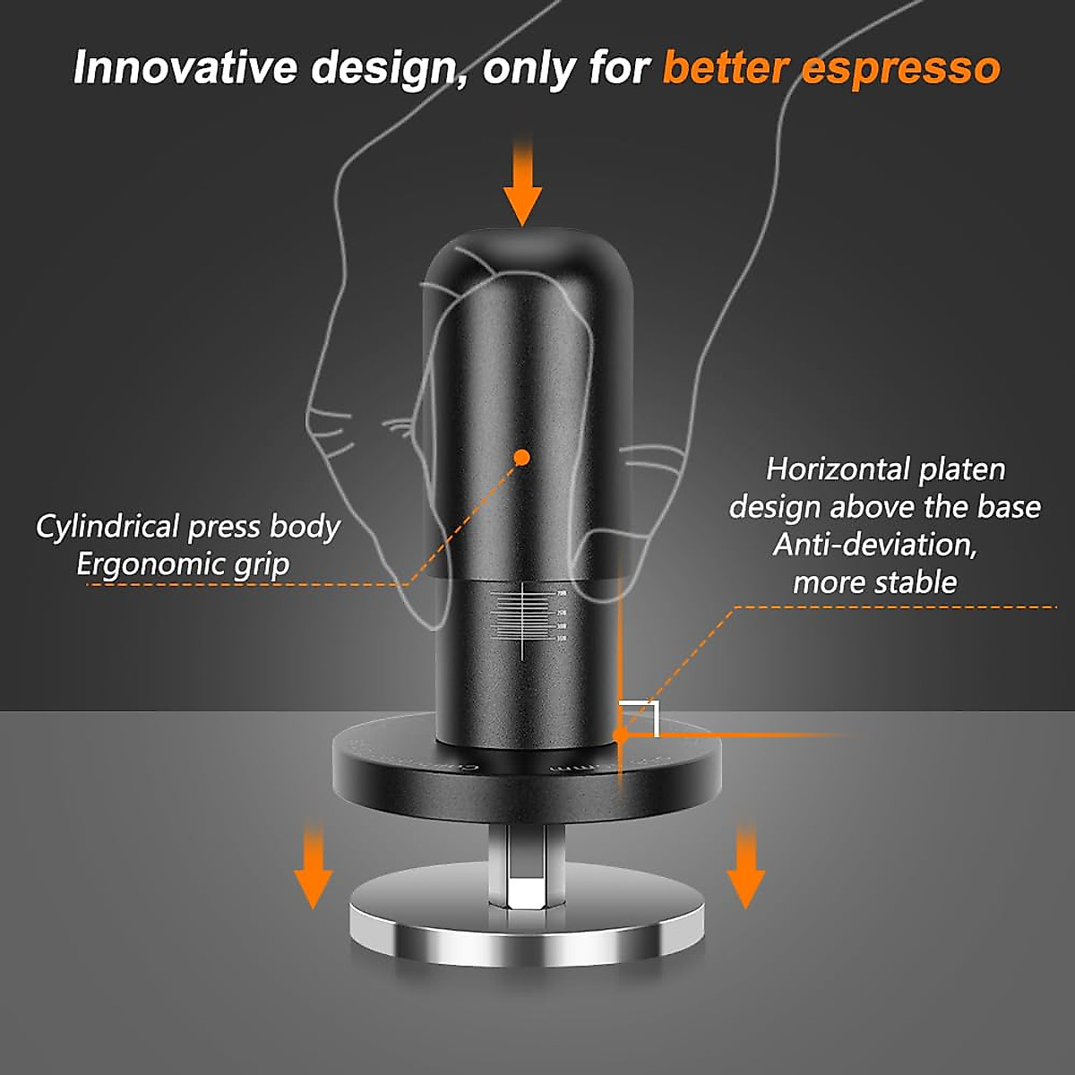53mm Calibrated Espresso Tamper, Coffee Tamper with 20-35lbs Adjustable Pressure Feature, Springs Loaded Tamper, Anodized Aluminum Handle and Stainless Steel Base
