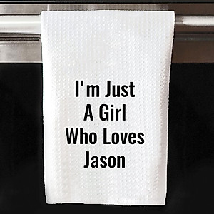 MEIKIUP Horrible JS Inspired Gift Thriller 80's Horror Halloween Kitchen Towel I'm Just A Girl Who Loves JS for Fans Housewarming Gift