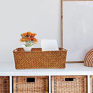 Luxshiny Wicker Woven Basket Toiletries Storage Basket Woven Shelf Storage Bin Rectangular Decorative Baskets for for Makeup Clothes Sundries Toys Home Organization