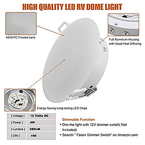 Facon 4.5Inch LED 12V RV Puck Light, Full Aluminum Recessed Mount Down Light, DLFST4-008, 12Volts Interior Light for RV Motor-Homes Camper Caravan Trailer Boat (3400K Warm White Light)