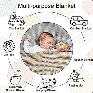PHF 100% Cotton Baby Waffle Blankets - Lightweight Washed Soft Breathable Comfortable Swaddling Receiving Sleep Blankets - 30"x 40" Baby Toddler Blanket for Boys and Girls, Khaki