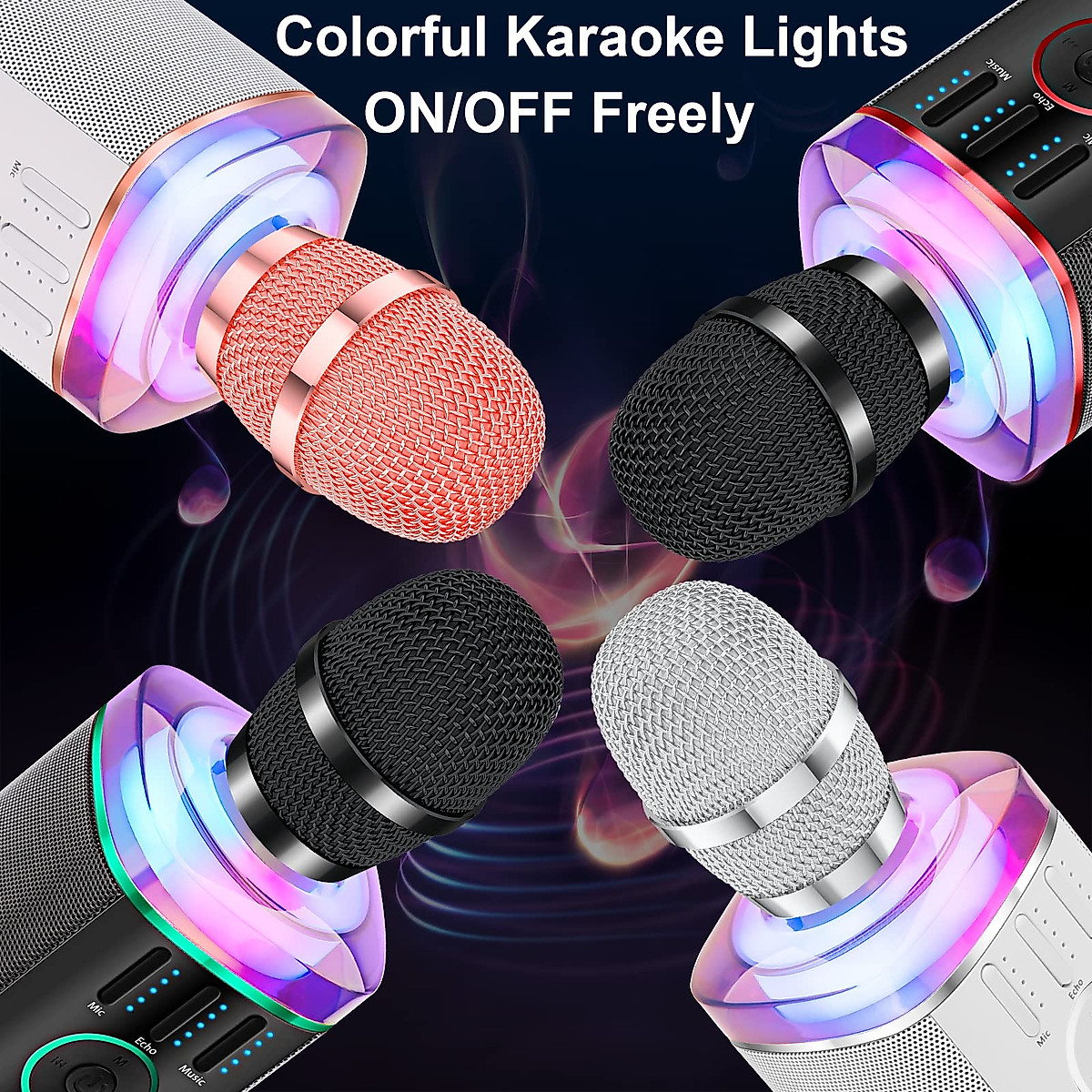 BONAOK Wireless Bluetooth Karaoke Microphone with LED Lights, Handheld Karaoke Machine with Magic Sing Recording for Kids Adults Gift Q31(Silver)