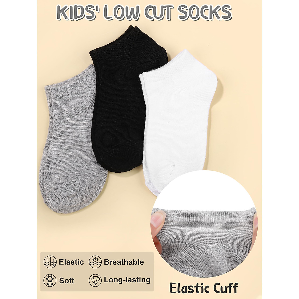 Cooraby 25 Pairs Kids' Socks Low Cut Socks Half Cushion Sport Ankle Athletic Socks for Boys Girls