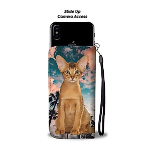 Cat Print Phone Case, Cute Abyssinian Cat Print Smartphone iPhone Wallet Case. Stunning Faux Leather Wallet Phone Cover/Stand for Samsung Galaxy, iPhone 6/7/8/X with RFID Protection