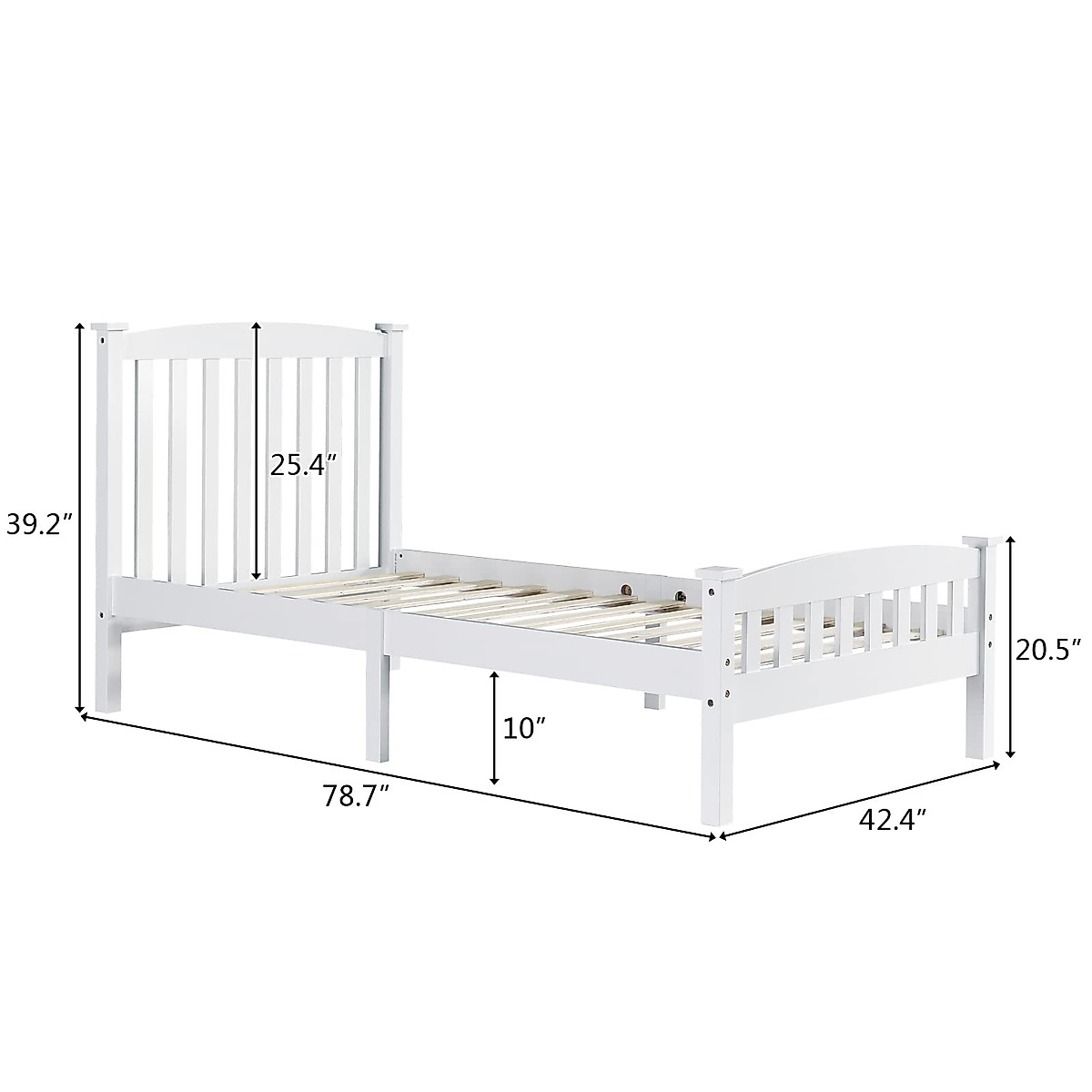Karl home White Twin Platform Bedframe with Slat Headboard Wooden Bed Frame with Footboard, 12 Wood Slat Support, No Box Spring Needed