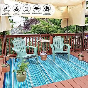 Wefavor Outdoor/Indoor Rug Plastic Straw Rug Waterproof Portable Outdoor Mat, Easy to Clean and Fold, Perfect for Garden, Patio, Picnic, Decking-（Blue，5x7Ft）