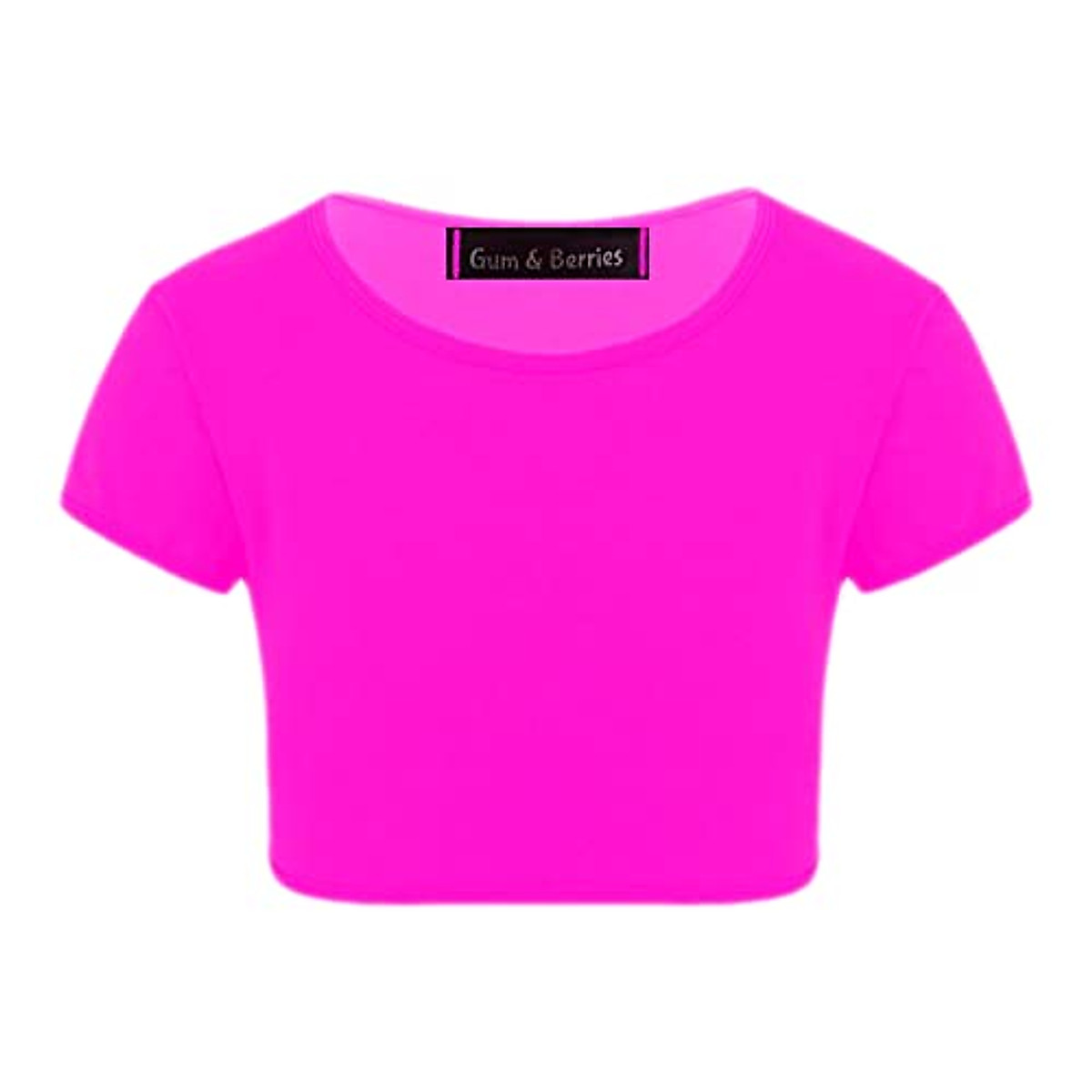 Kids Girls Neon Fluorescent Plain Short Sleeve Crop Tops T-Shirt Tee Top Dance Wear Gymnastic Fancy Dress Colour: Neon Pink - Size: 7-8 Years