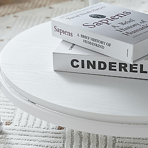 VINGLI 25.6" Rustic Oak White Round Farmhouse Coffee Table, 2-Tier Storage Wood Center Circle Accent Table for Living Room, Bedroom, Apartment, Studio and Small Spaces, Sturdy Metal Frame