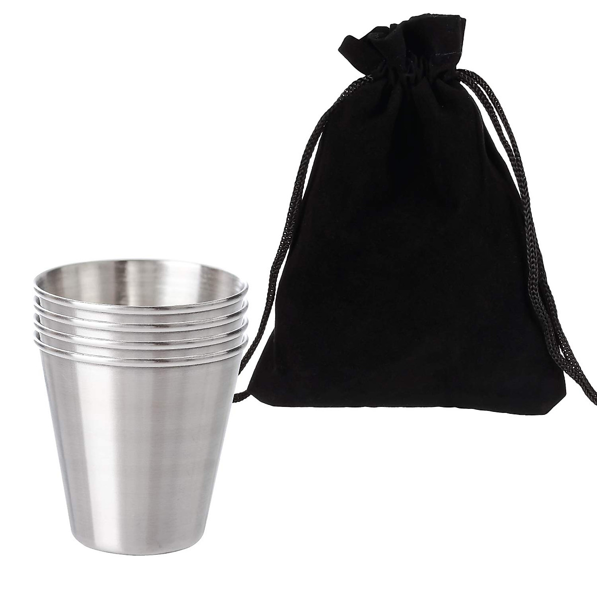 Thirsty Rhino Stainless Steel Shot Glass, Condiment Sauce Dressing Cup, 2 Ounce, 4 Shot Glasses in Velvet Pouch Set (Set of 1)