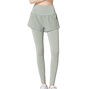 SMIDOW Amazon Mystery Boxes for Sale unclaimed pallets Womens 2 in 1 Pants High Waisted Leggings Drawstring Elastic Waist Tennis Pickleball Clothing Workout Tights Green L