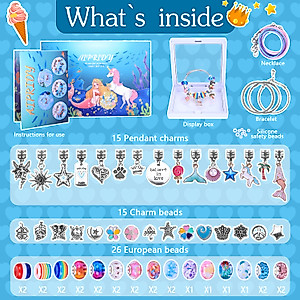 AIPRIDY Charm Bracelet Making Kit,Unicorn Mermaid Crafts Gifts Set Can Inspires Imagination and Creativity,Jewelry Making Kit Perfect Gifts for Girls 5-12 Years Old(72 Pieces Mermaid Aqua)
