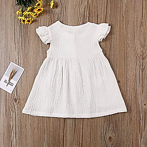 Kids Baby Girls Organic Cotton Ruffled Sleeve Tunic Dress Swing Casual Sundress Party Princess Dresses (White, 2-3 Years)