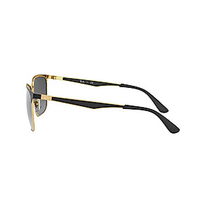 Ray-Ban RB3569 Square Sunglasses, Black On Gold/Grey Mirrored Silver Gradient, 59 mm