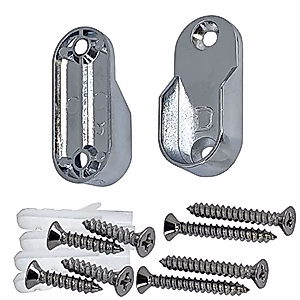 Oval Closet Rod End Supports | Screw on Type | 15mm x 30mm | Polished Chrome | 2 Pack