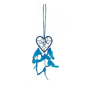 FIKIMOS Dream Catchers Wall Decor, Handmade Feather Bedroom Home Car Decor Nursery Room Hanging Decoration (3" Blue Heart)