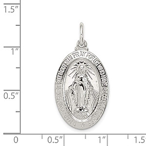 Solid 925 Sterling Silver Virgin Mary Pray for Us Charm Miracle Medal Mary Pendant Charm Medal - 30mm x 16mm