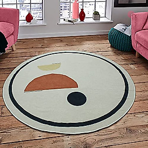 Casavani Hand Block Printed Cotton Dhurrie Moroccan Tassel Rug Round Area Rug Easy Care Washable Rugs for Doormat Entryway Living Room Bedroom Hallway Balcony 8x8 Feet Square
