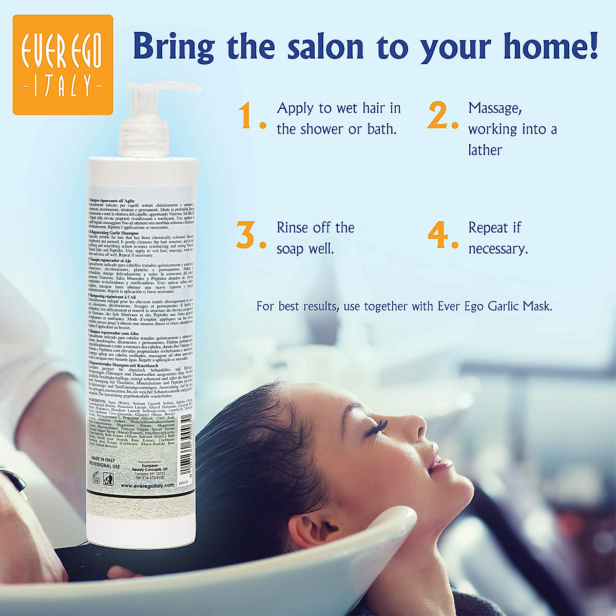 Ever Ego Italy Garlic Shampoo For Damaged, Bleached or Colored Hair | Repairing And Hydrating Hair Care Product For Men And Women | 500ml Bottle