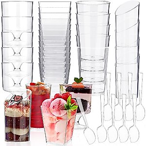 Nuenen 400 Pcs Mini Dessert Cups with Spoons Clear Plastic Small Yogurt Parfait Cups Disposable Tumbler Cups Appetizer Cups for Wedding Drinking Ice Cream Party Puddings Mousse