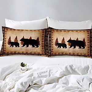Feelyou Kids Bear Comforter Set Rustic Cabin Country Bedding Set Twin Size for Boys Girls Teens Rust Bear Comforter Wild Animal Brown Duvet Set with 1 Pillow Case