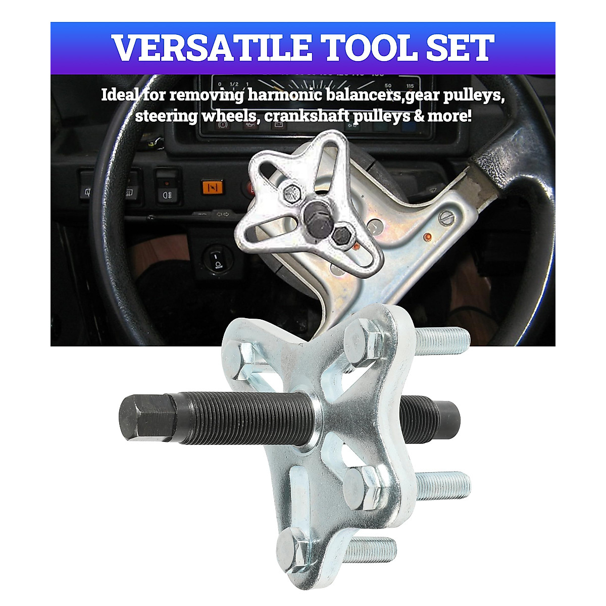 Qziulr Zlirfy 46pcs Harmonic Balancer Puller Set,Flange Type Gear and Crank Puller,Power Steering Pulley Puller Installer Tool Set,Use with Harmonic Balancers,Crankshaft Pulleys and Gears