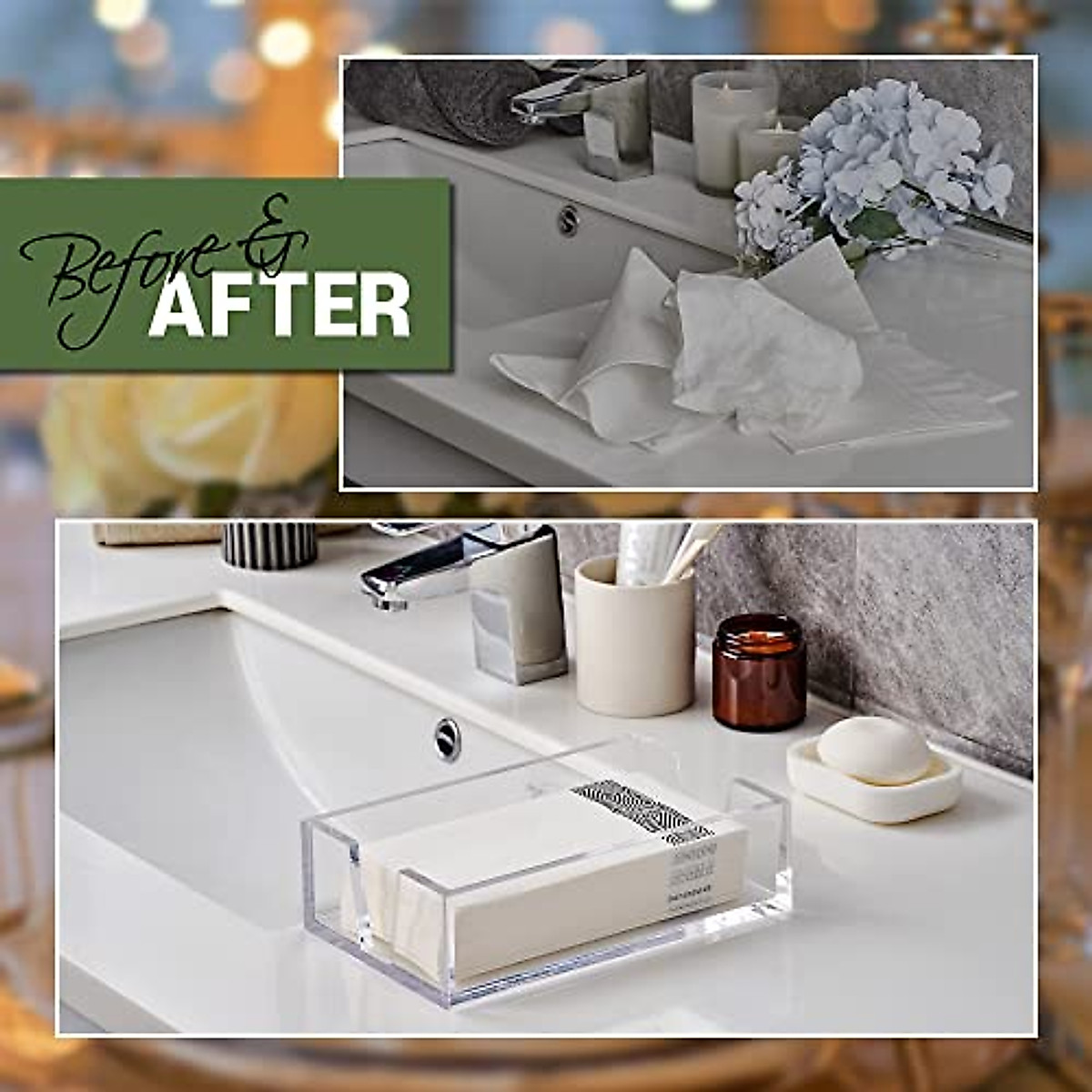 LEVIMETREE Acrylic Napkin Holder for Bathroom, Kitchen or Dining Table - Guest Towel Holder Tray for Bathroom, Table Top Decorative Napkin Tray for Dining Table and Kitchen,8.7”x5.2”x2.5” Inside Size